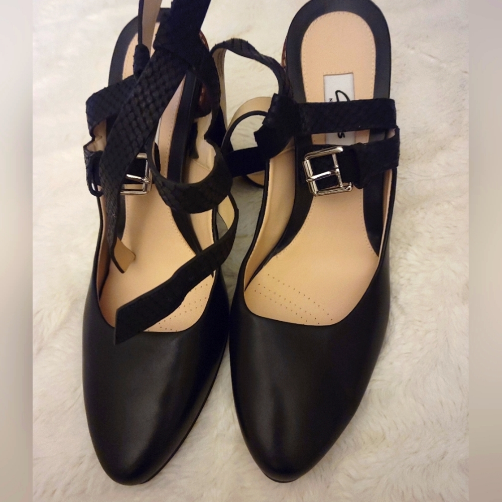 Clarks Backless Sblock Heel Shoes With Straps Size 8.5 - Gem
